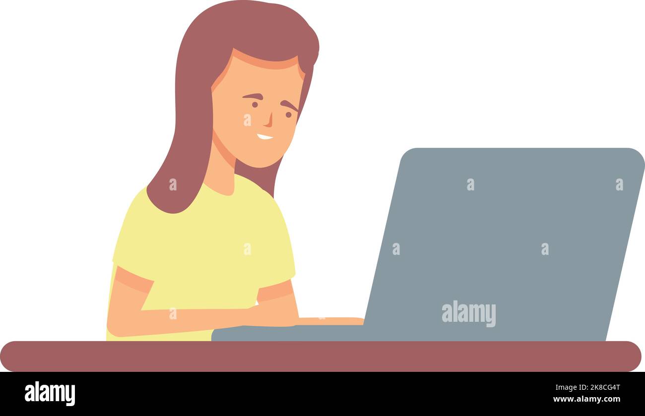 Girl learn icon cartoon vector. Internet school. Class laptop Stock ...