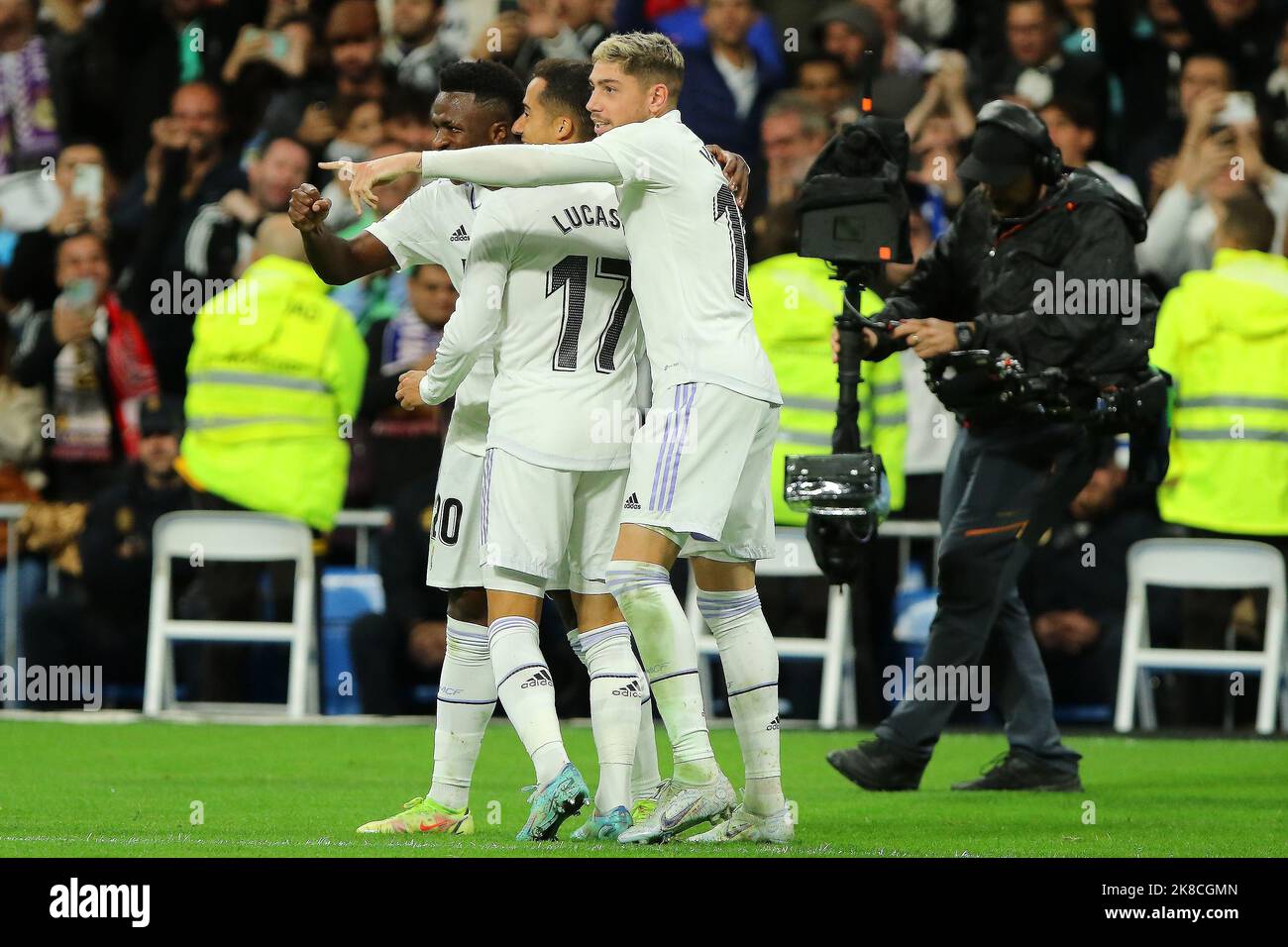 Madrid, Spain, on October 22, 2022. Real Madrid players celebrate ...