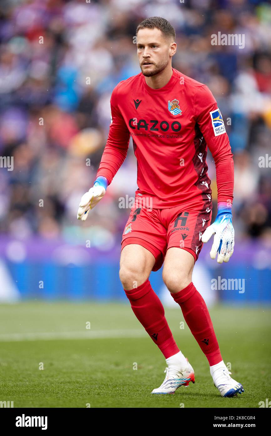 VALLADOLID, SPAIN - OCTOBER 22: Alex Remiro of Real Sociedad looks on ...