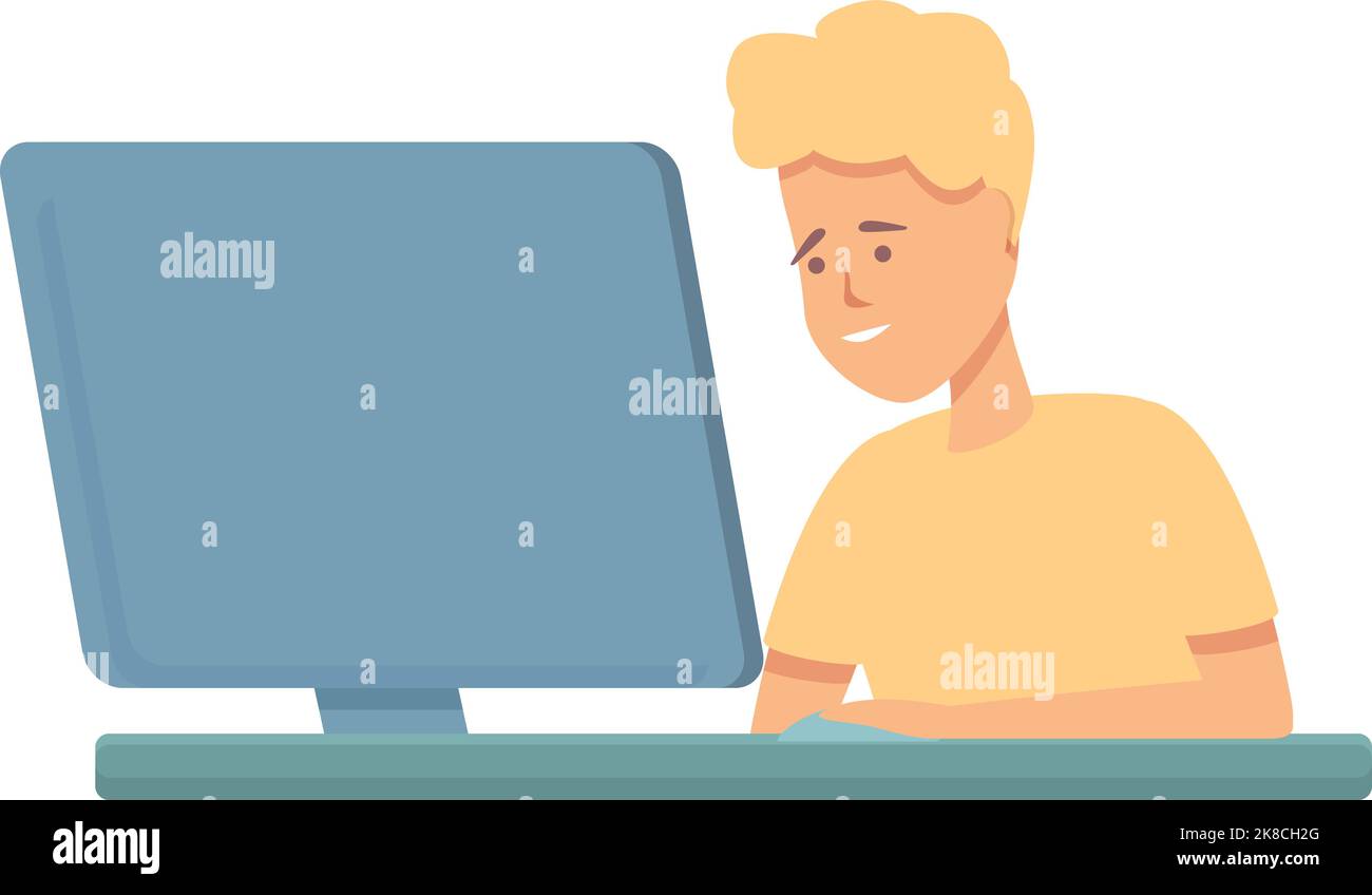 Boy computer icon cartoon vector. Kid learn. Class children Stock ...