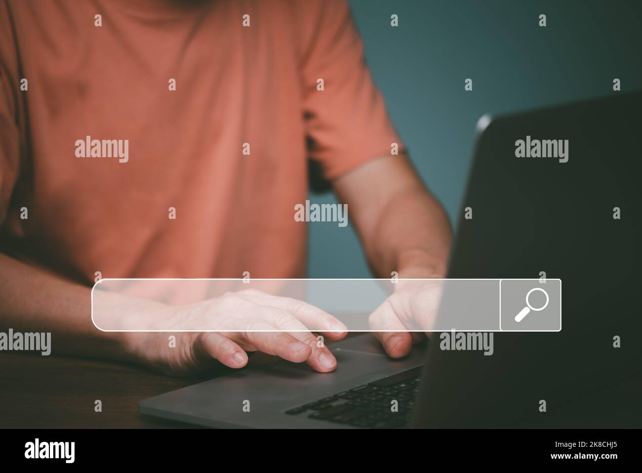 Data Search Technology , Engine Optimization. Man's hands using a laptop computer to searching ...