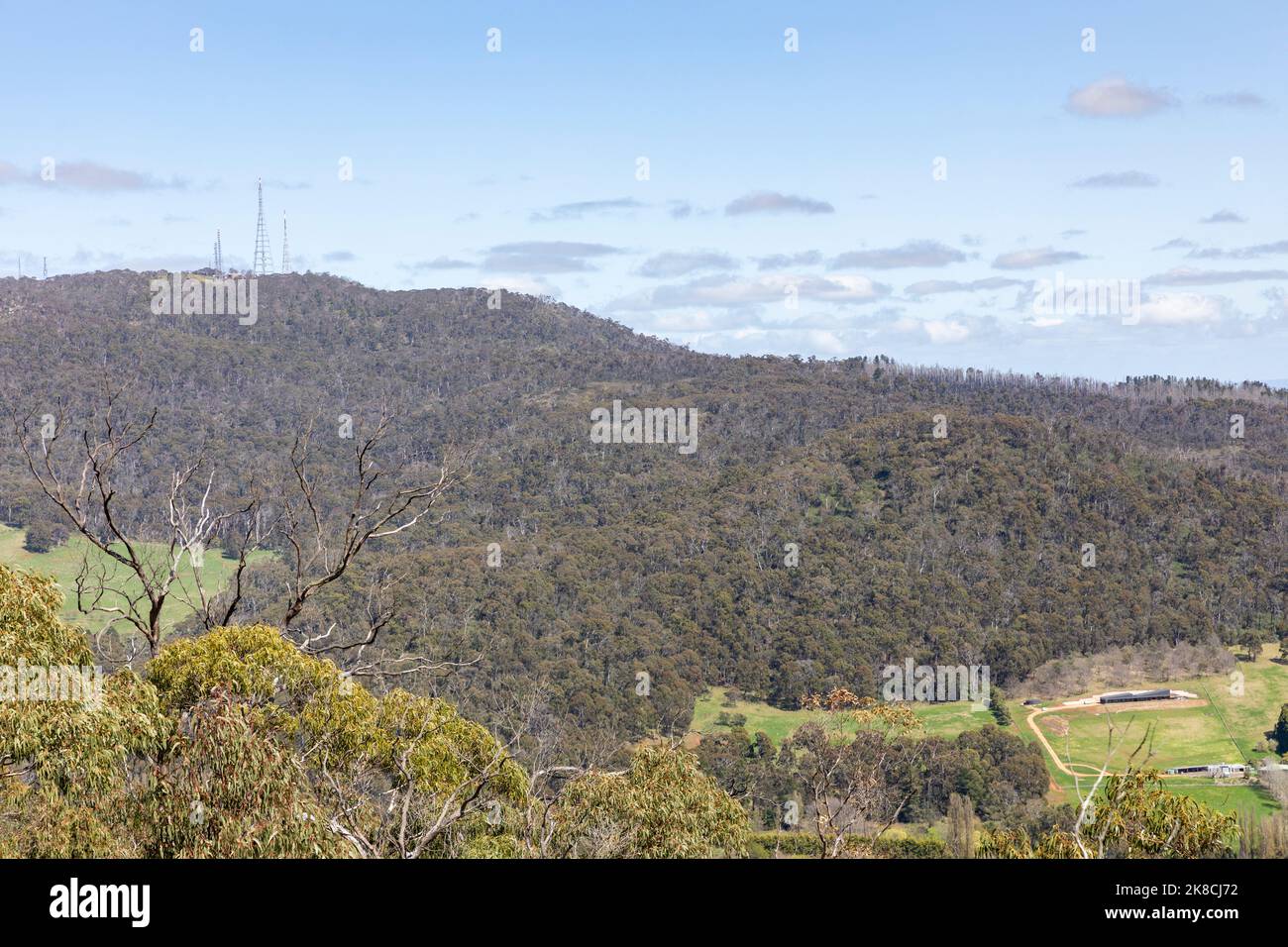 Mount Canobolas in New South Wales an ancient volcano, has telephone ...