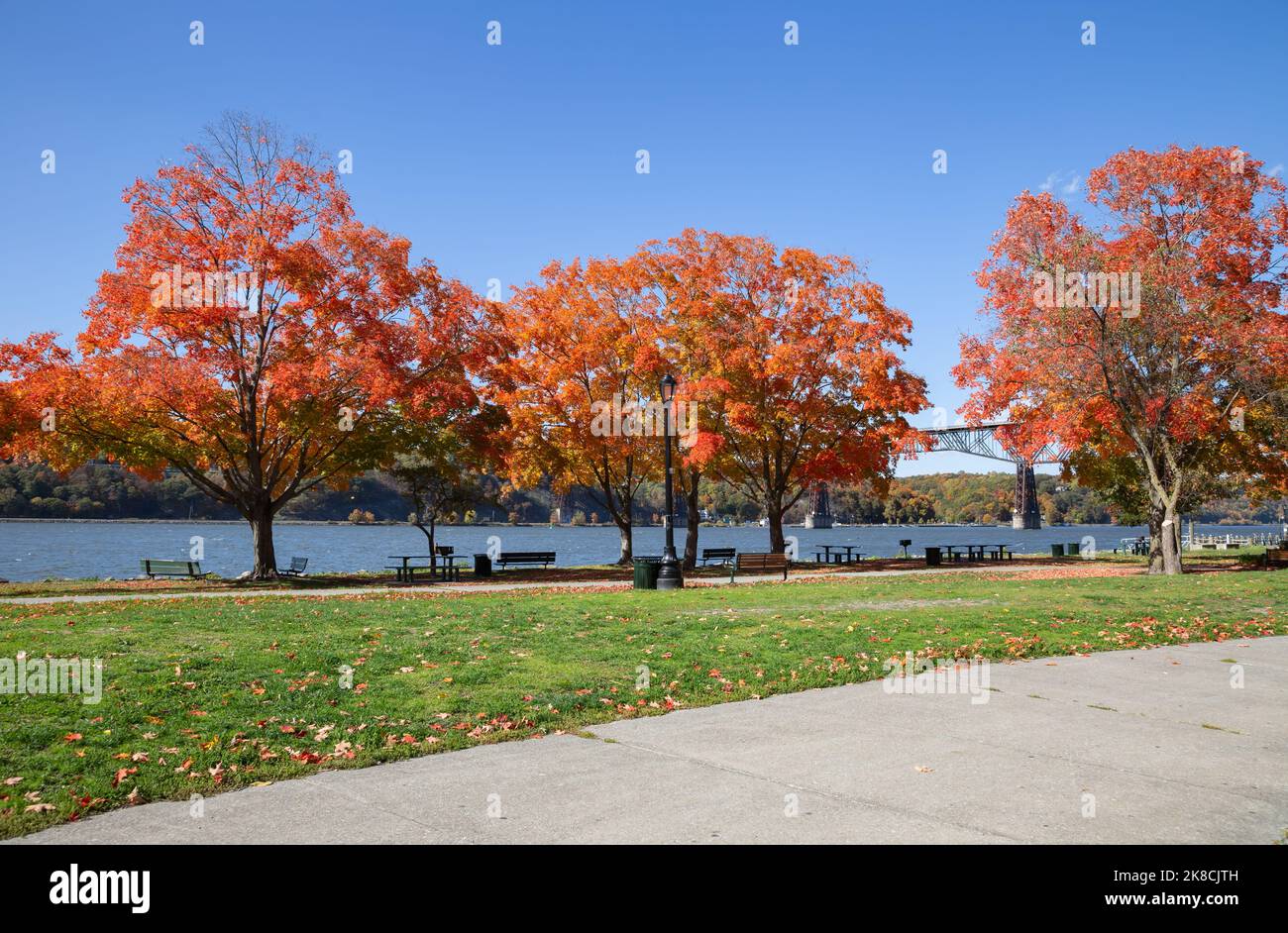 Autumn at Waryas Park in Poughkeepsie with a partial view of the ...