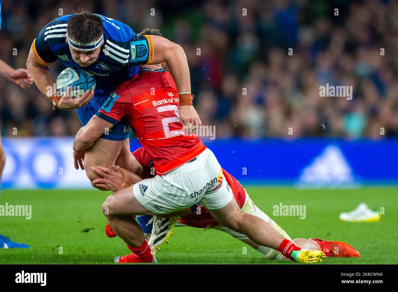 Dublin, Ireland. 22nd Oct, 2022. Dan Sheehan of Leinster tackled by ...