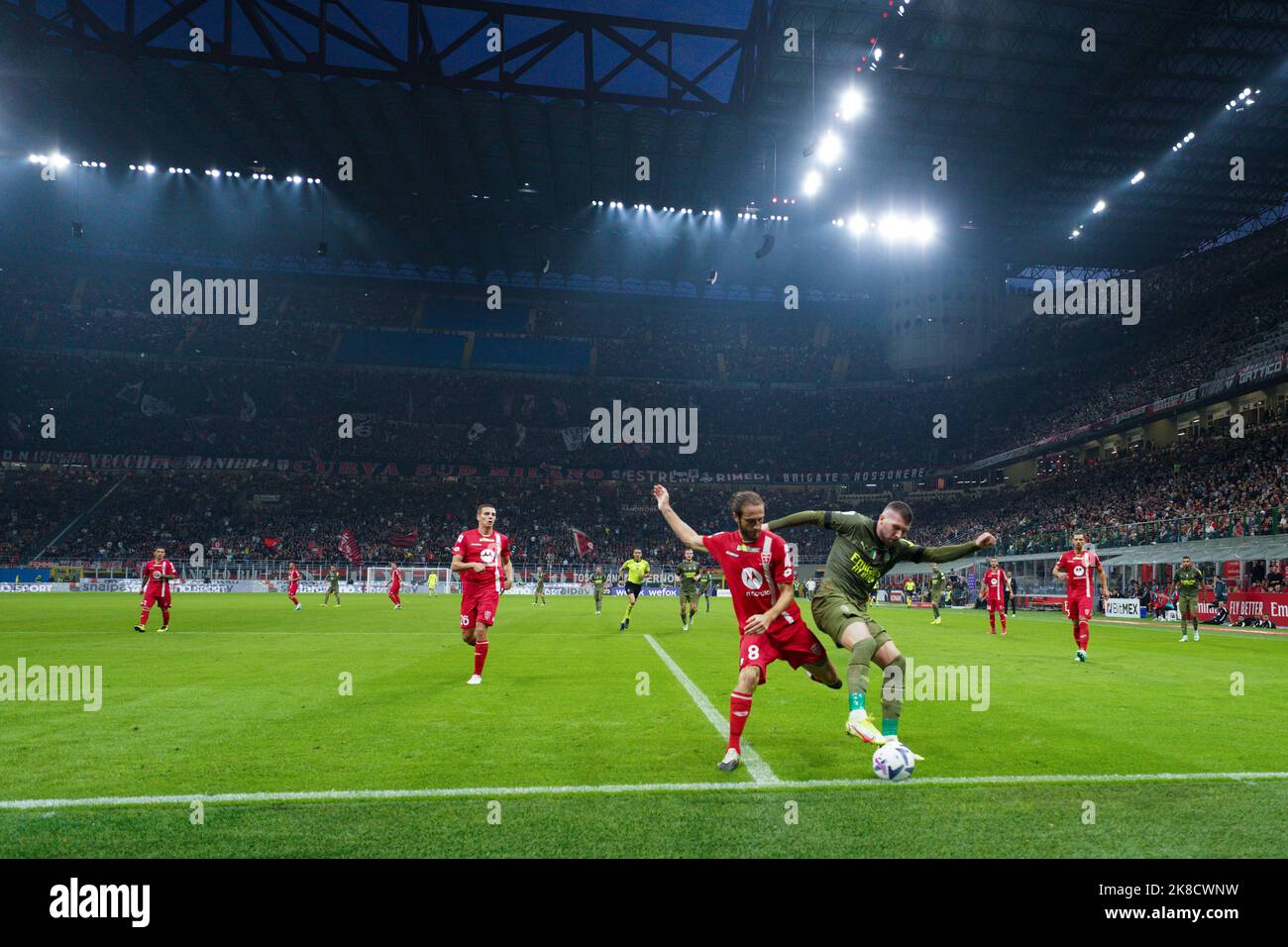 Andrea Barberis (#8 AC Monza) and Ante Rebic (#12 AC Milan) during the ...