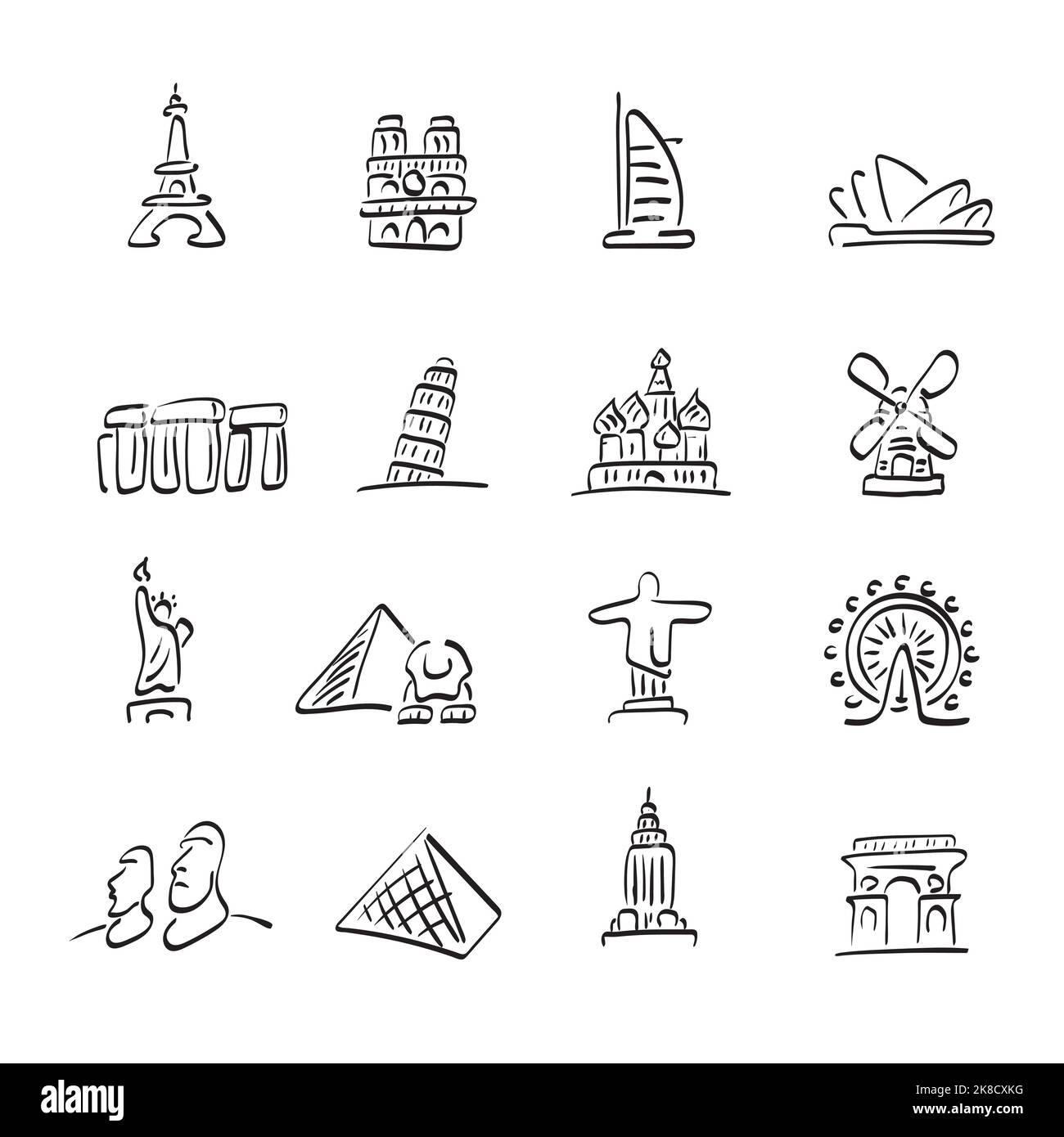 World landmarks line drawing hi-res stock photography and images - Alamy