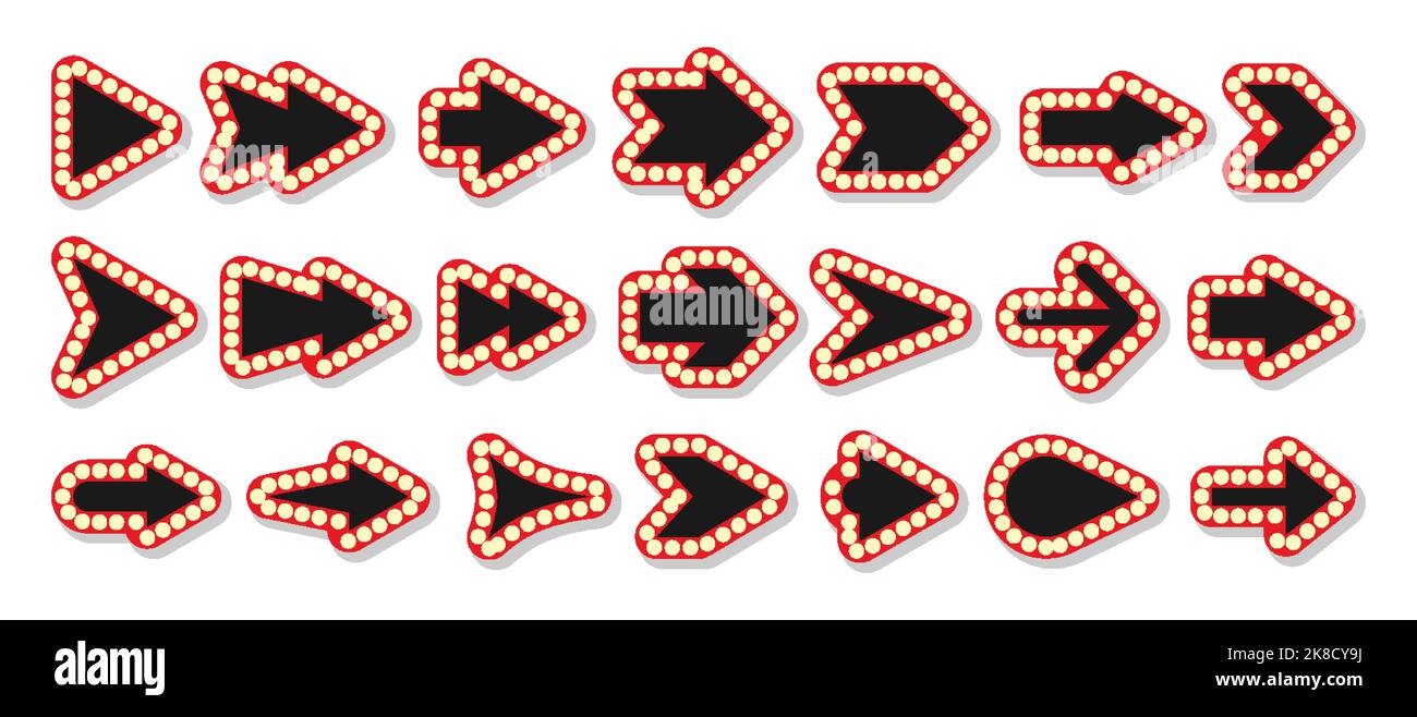 Arrow red illuminated border big set. Electric lamp bulb casino ...
