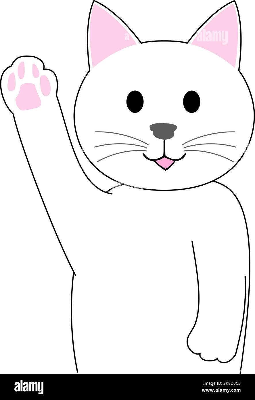 White Kitten raising a hand with a white background Stock Photo - Alamy