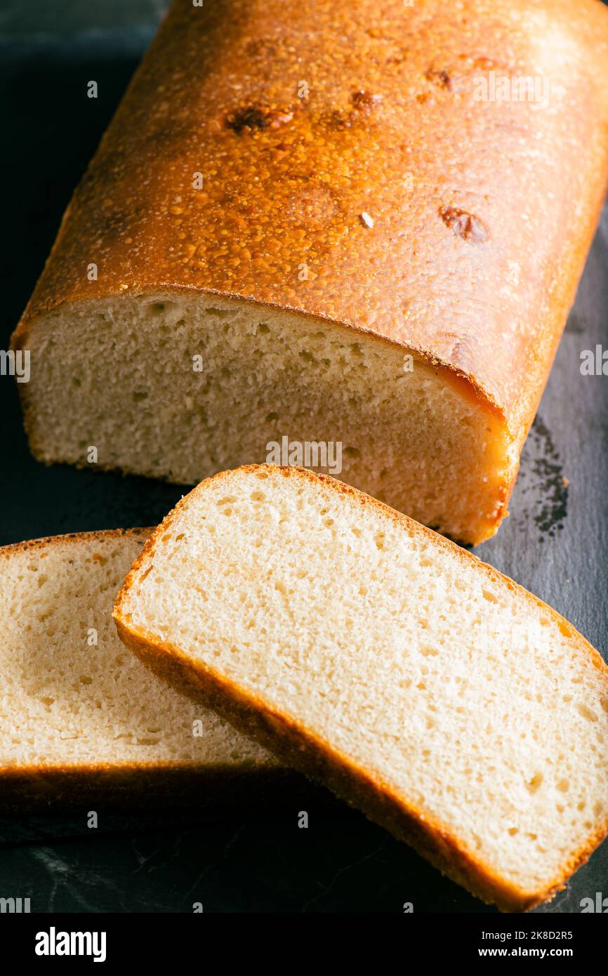 Pain de mie is a loaf of white bread with a thin, soft crust. It is ...