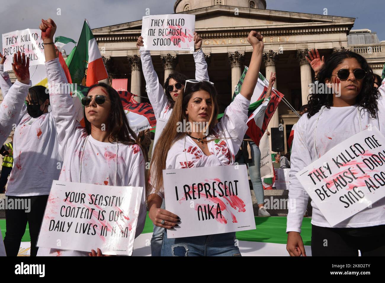 London, England, UK. 22nd Oct, 2022. Protesters hold placards at the ...