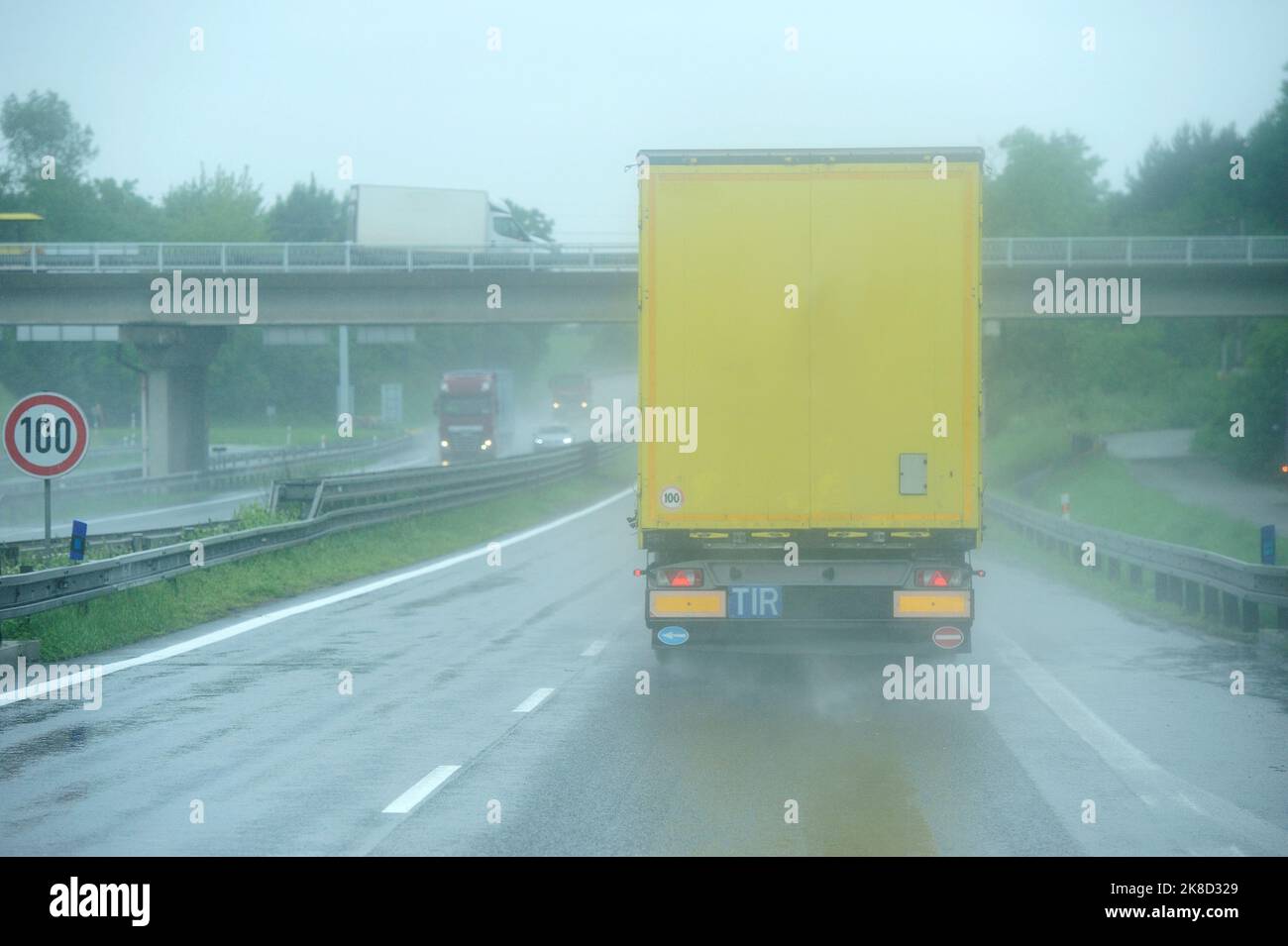 road, highway, trip, road conditions, rain, fog, slippery, danger ...