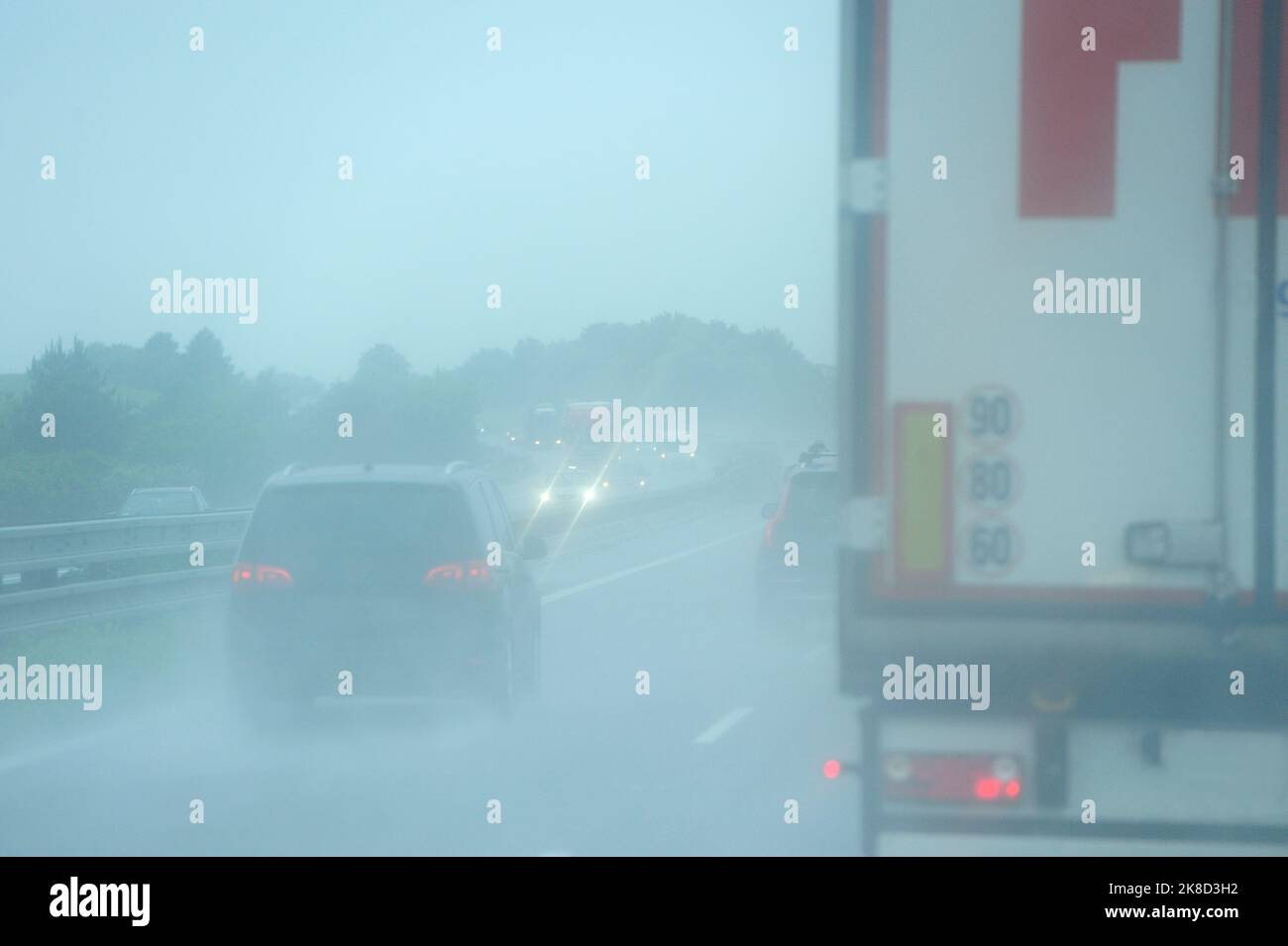 road, highway, trip, road conditions, rain, fog, slippery, danger ...