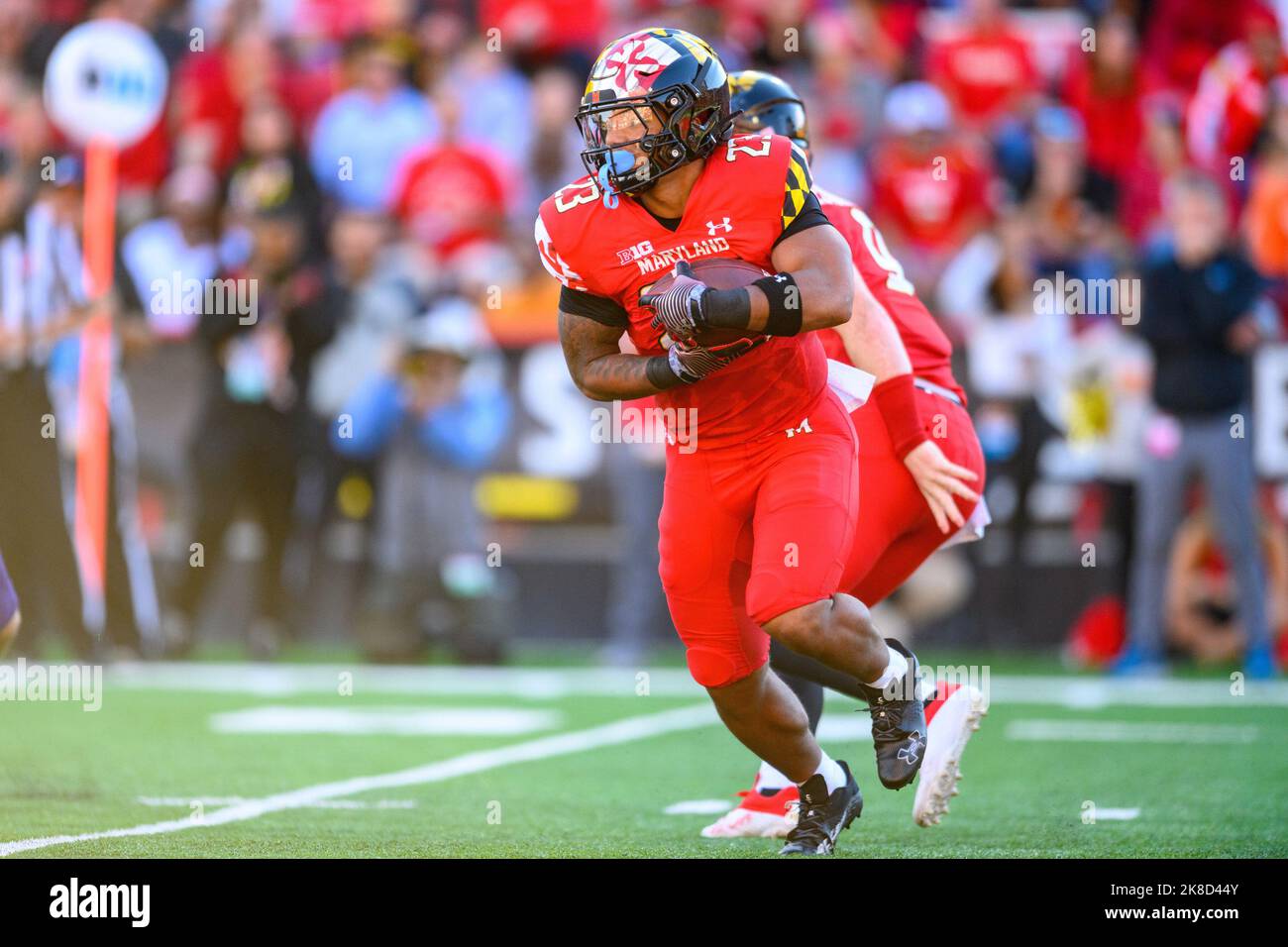 College Park, MD, USA. 22nd Oct, 2022. Maryland Terrapins running back ...