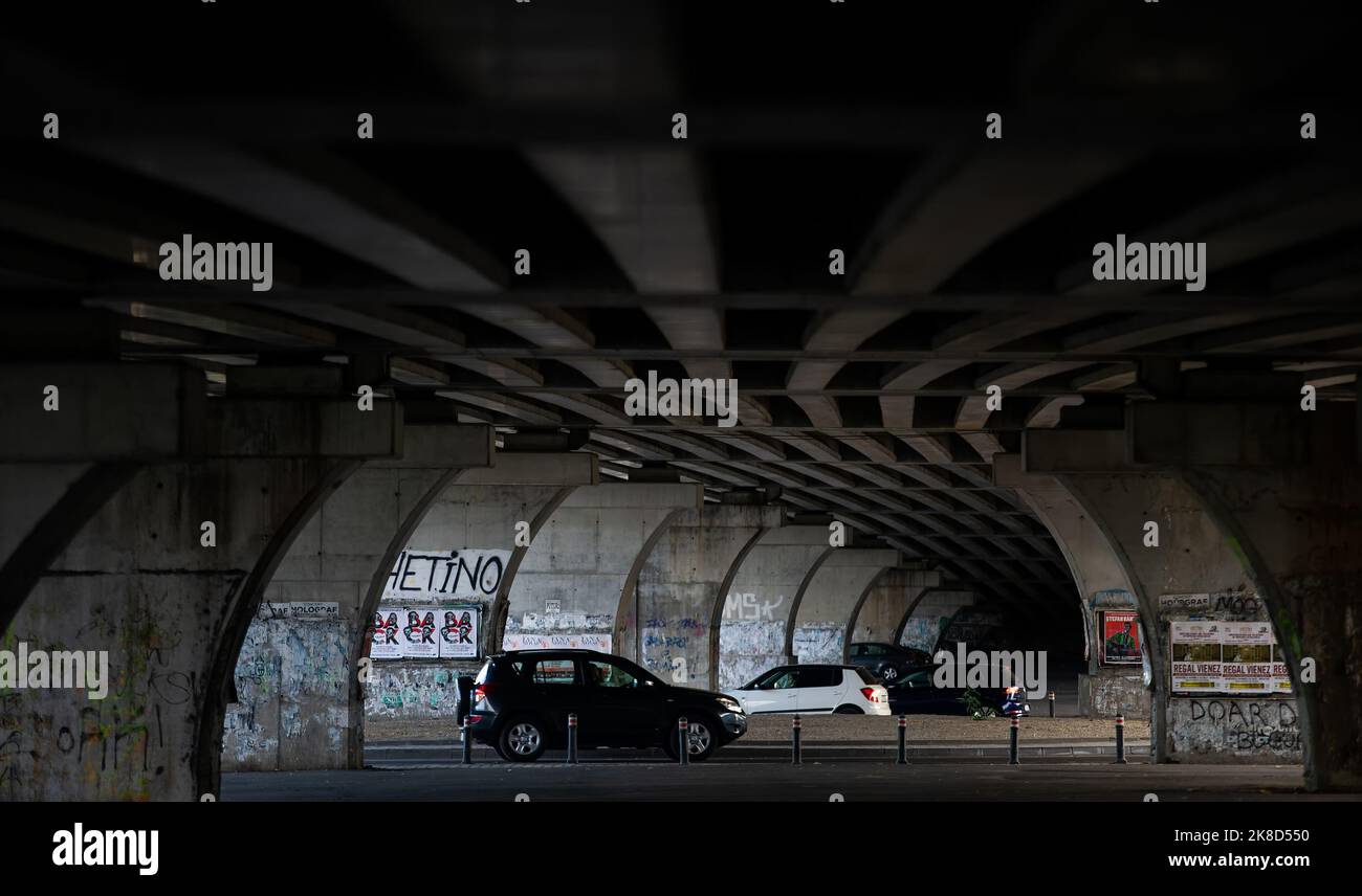 Bucharest, Romania - October 07, 2022: Cars in traffic under the ...