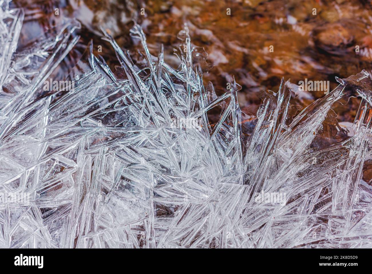 An intricate pattern of ice formed along this creek in the White ...