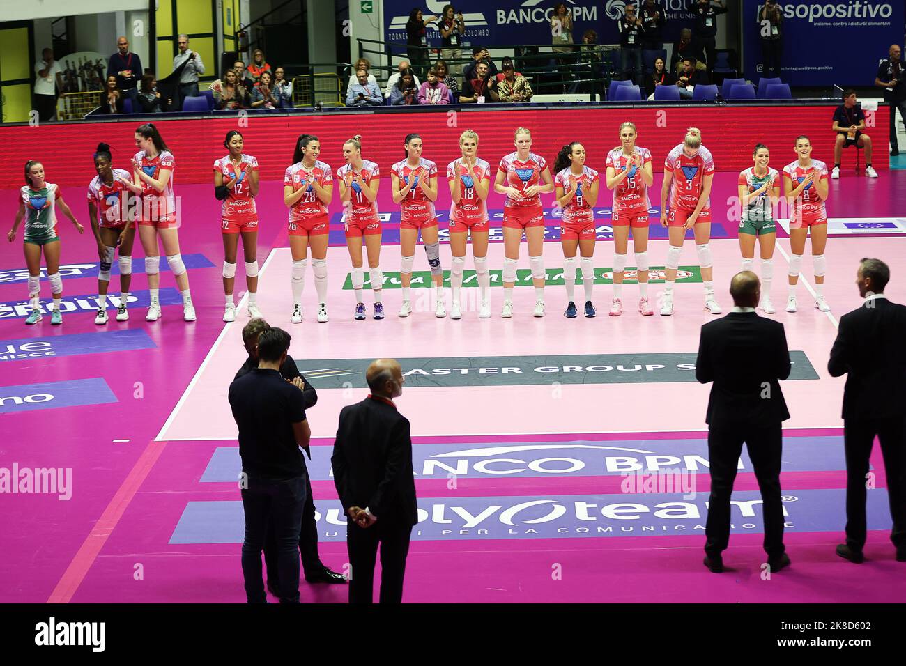 Vero Volley Milano players take to the volleyball court during Vero ...