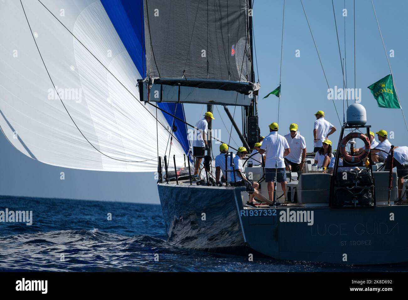 Valletta, Malta. 22nd Oct, 2022. Crew members work on the boat during ...