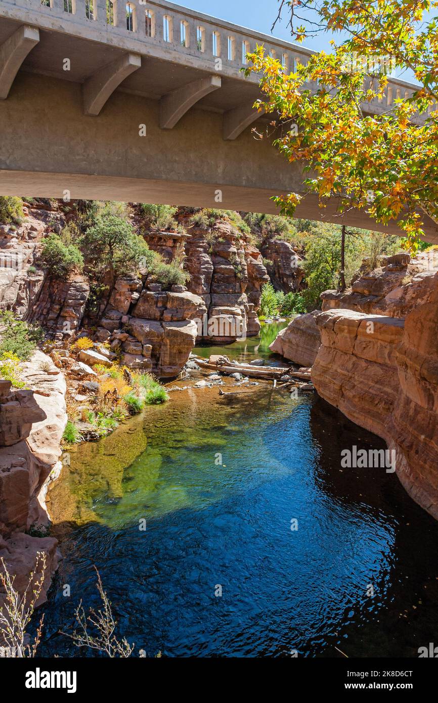A bridge over Oak Creek at Slide Rock State Park near Sedona, Arizona ...