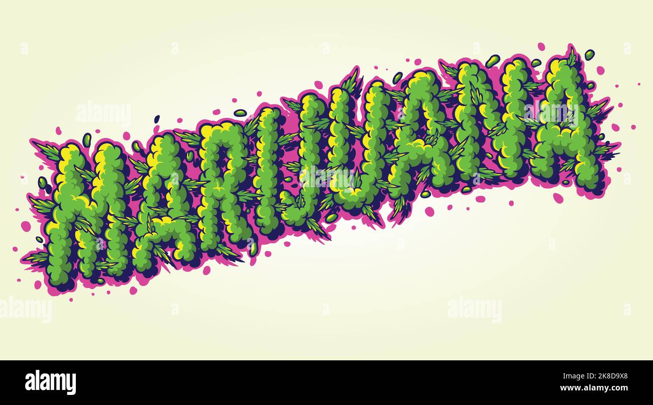 Lettering words marijuana with smoke weed effect illustration vector ...