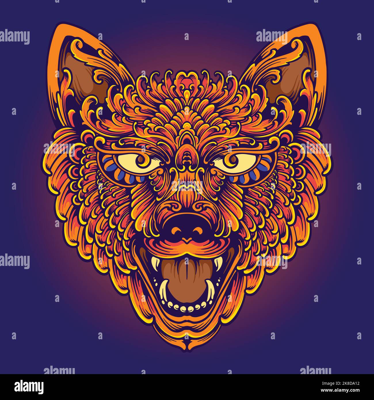 Vintage elegant wolf dog head ornament illustration vector ...