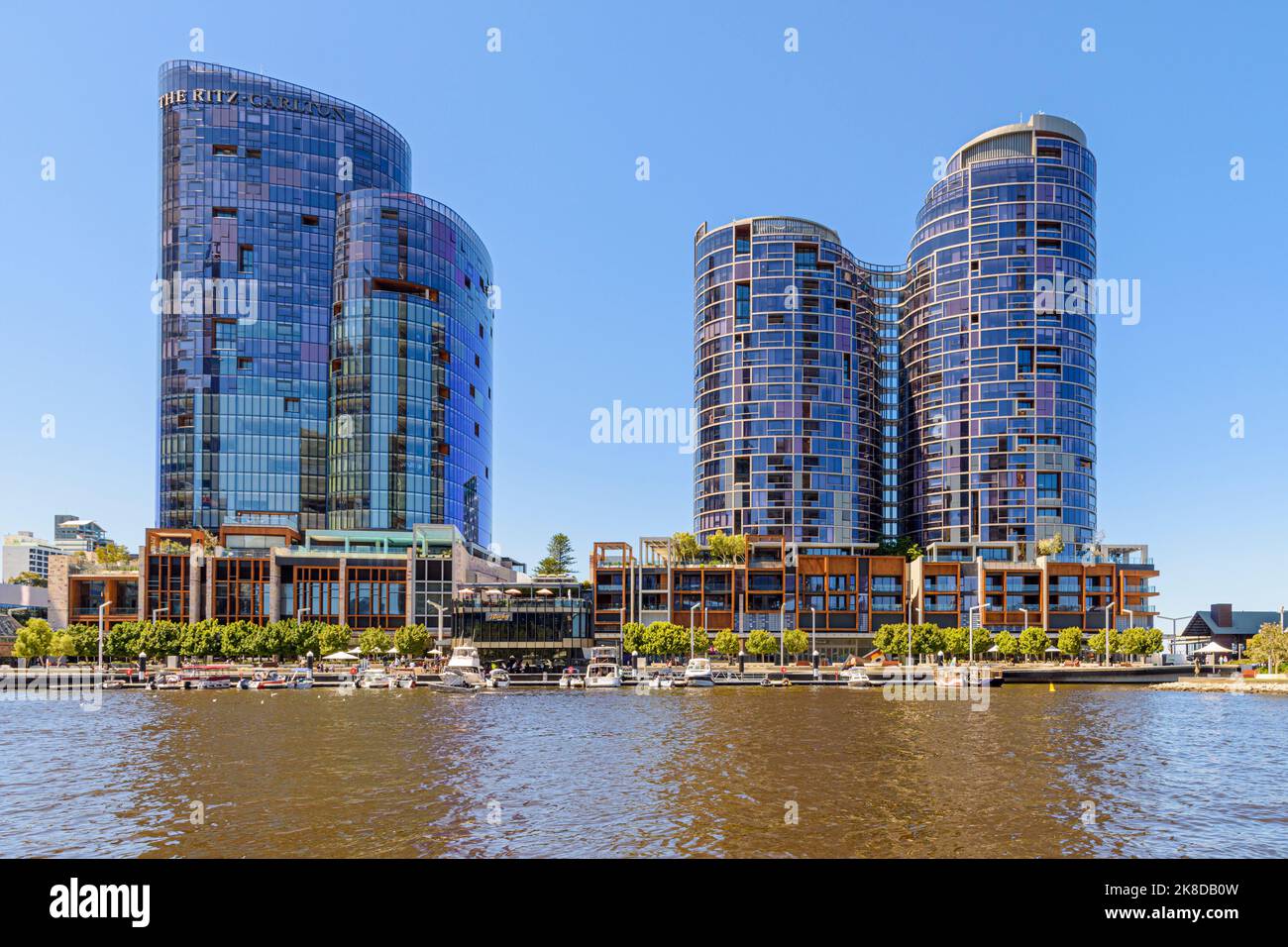 Elizabeth Quay cityscape with apartments and hotel overlooking the Swan ...