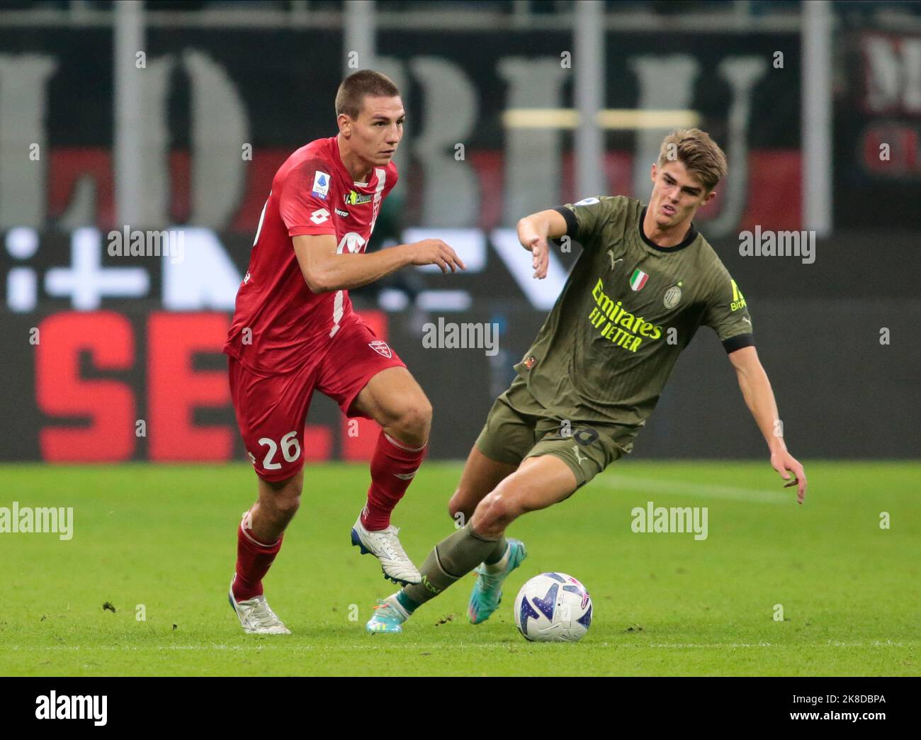 Valentin Antov of AC Monza and Charles De Ketelaere of Ac Milan during ...