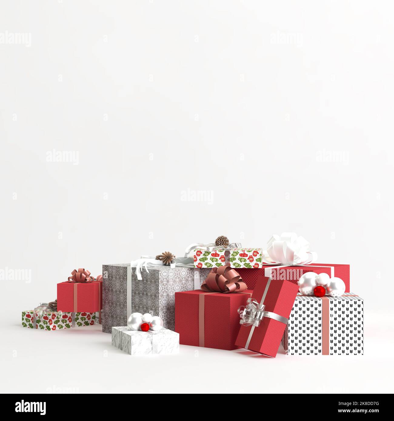 3d illustration of many gift boxes about christmas day isolated on ...