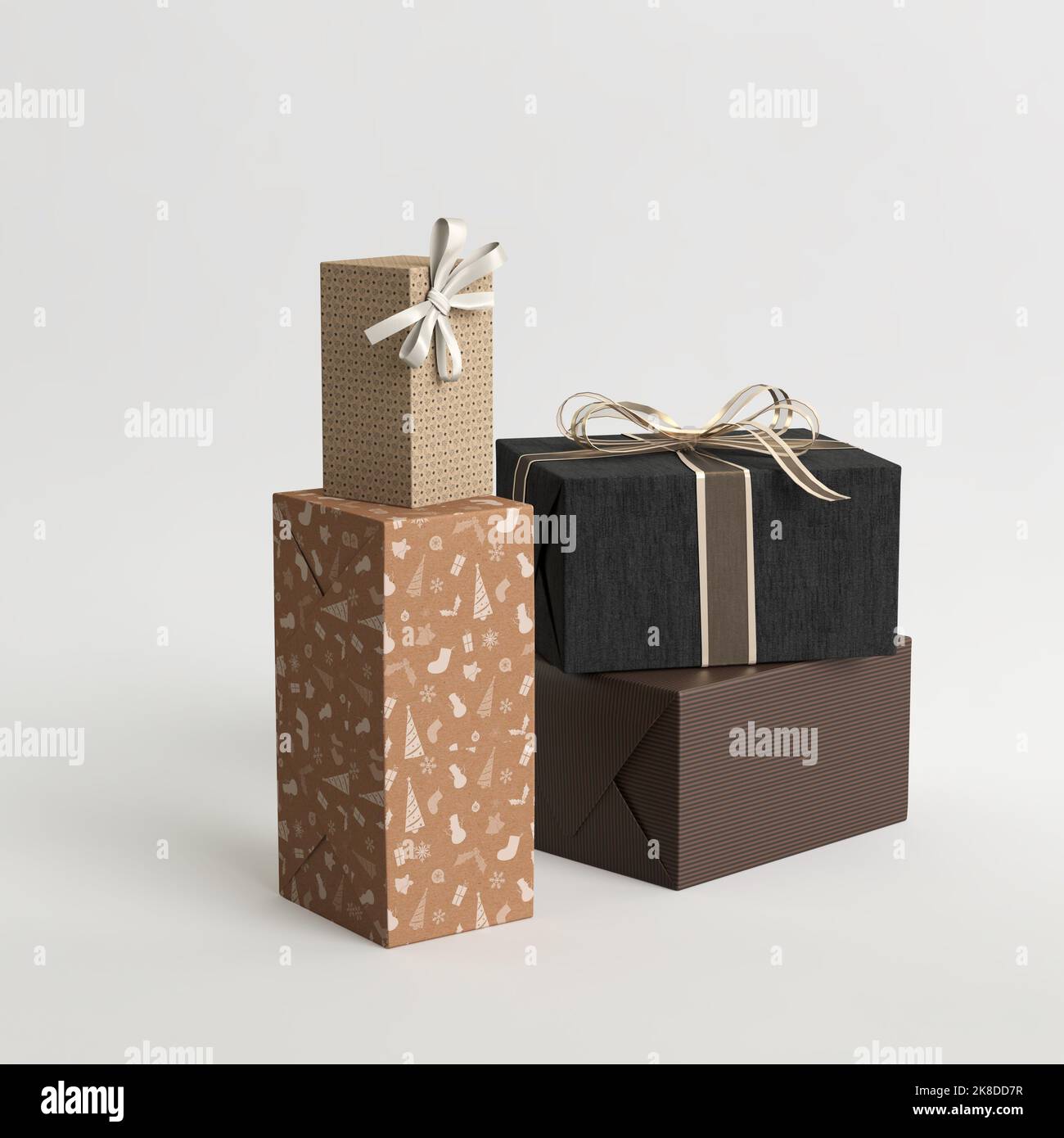 3d illustration of many gift boxes about christmas day isolated on ...