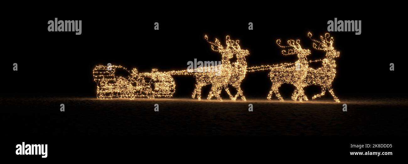 3d illustration of a rickshaw lamp with four reindeer, shining on ...