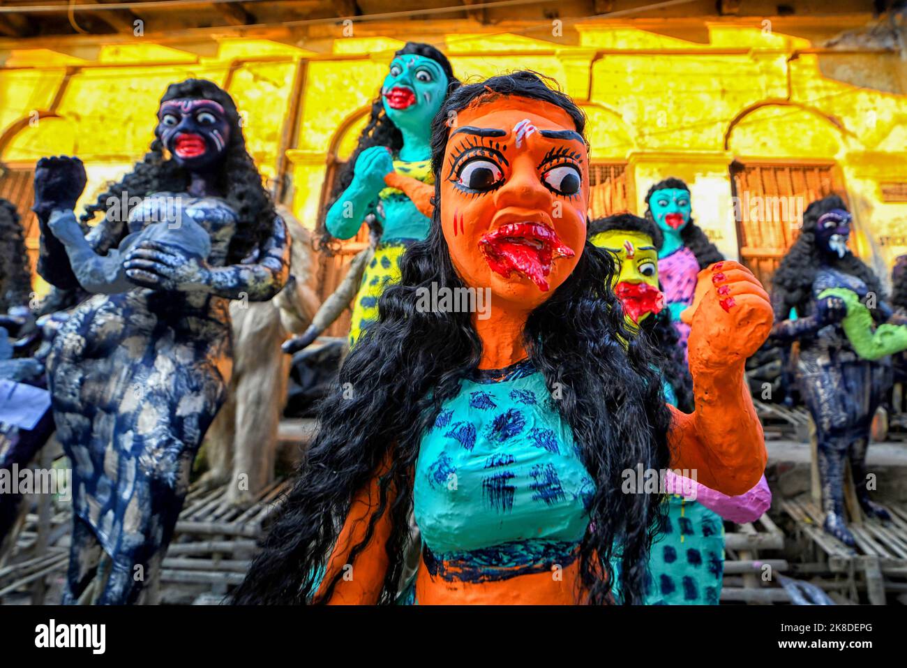 Big size demon clay structures are being kept on the roadside ahead of ...