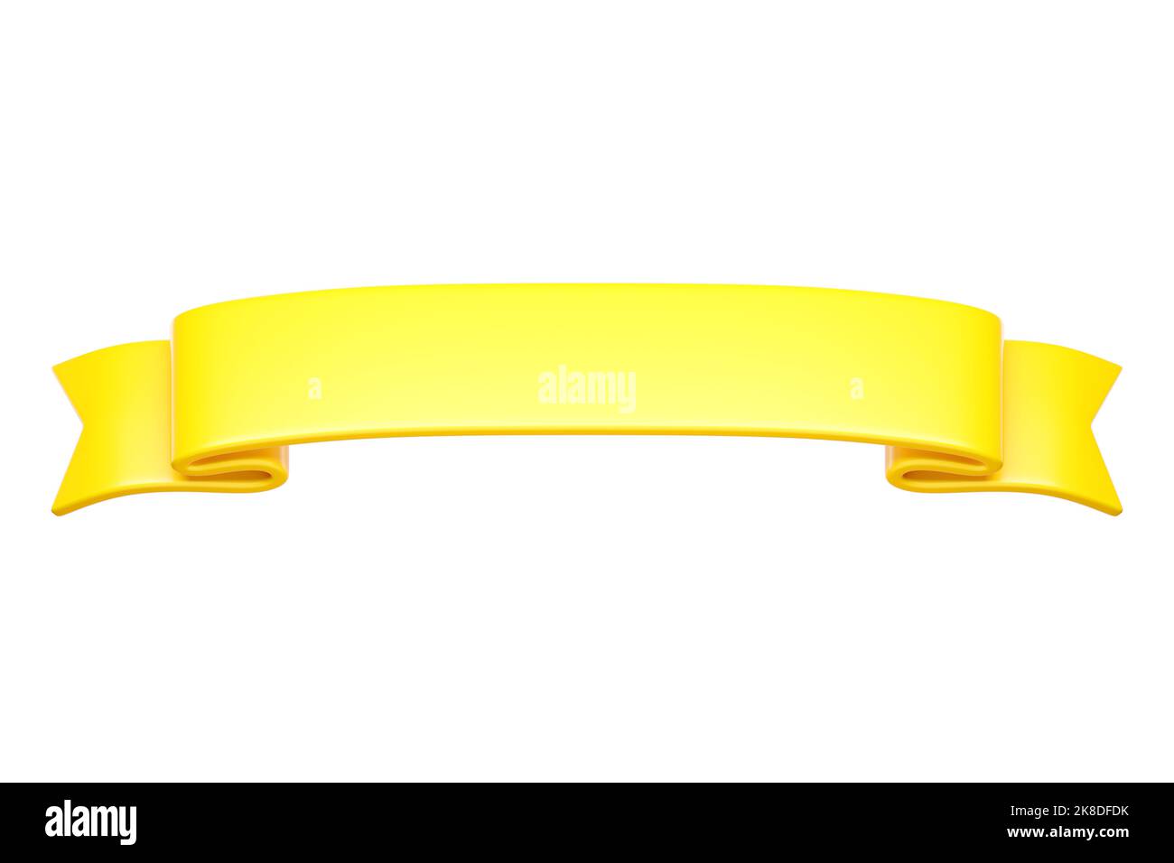 3d label ribbon. Glossy yellow blank plastic banner for advertisment, promo and decoration ...