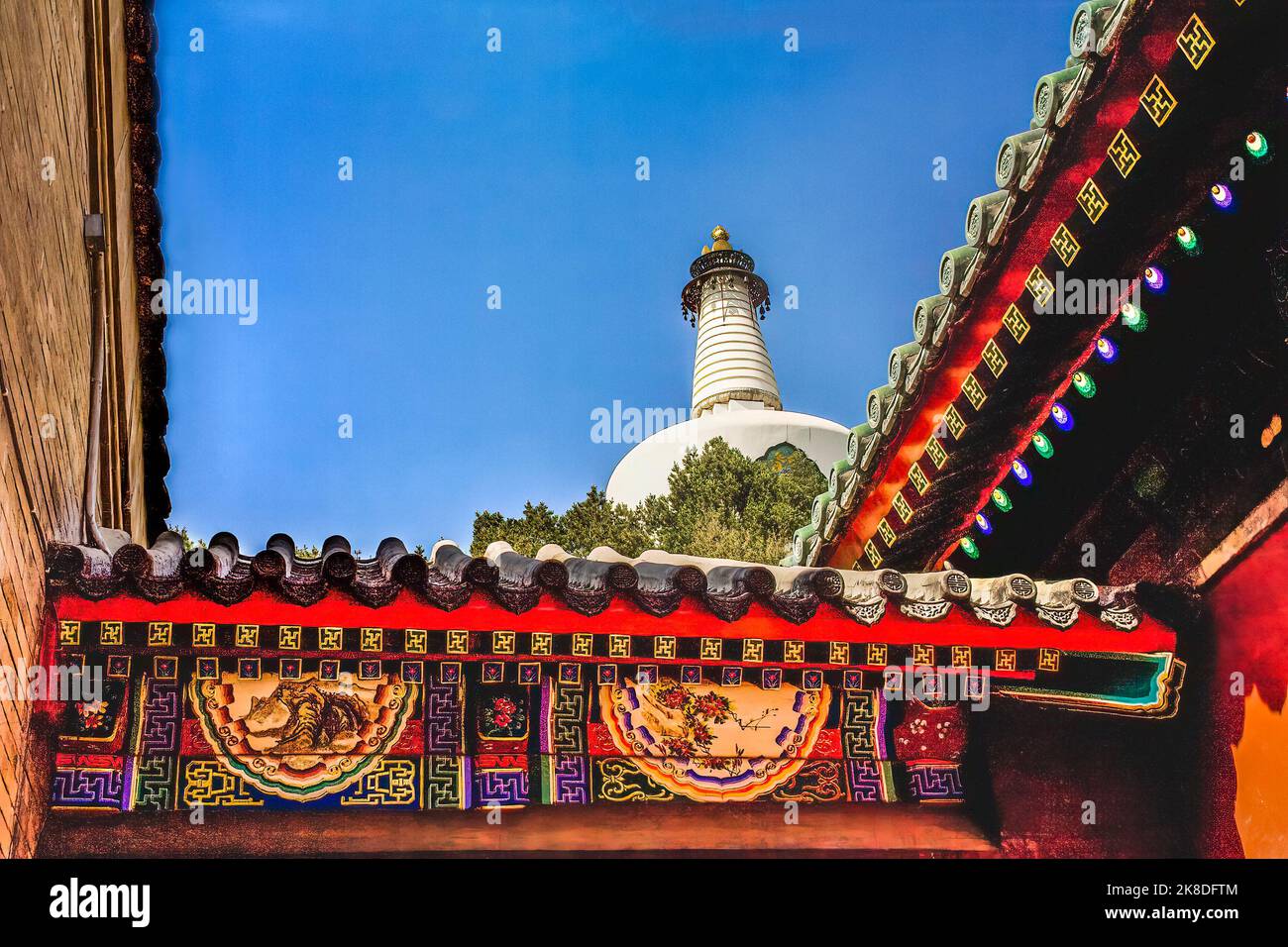 White Buddhist Stupa Colorful Decorations Beihai Park Beijing China ...