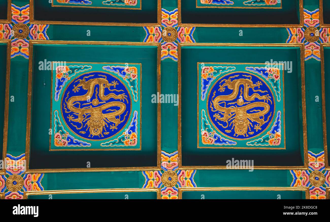 Colorful Ornage Dragon Ceiling Longevity Hill Buddha Tower Summer ...