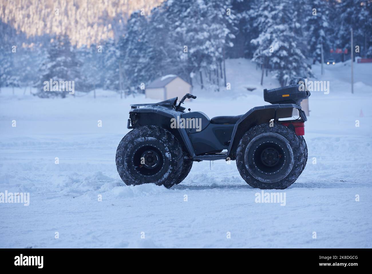 Frozen quad bike in severe frost in winter Stock Photo - Alamy