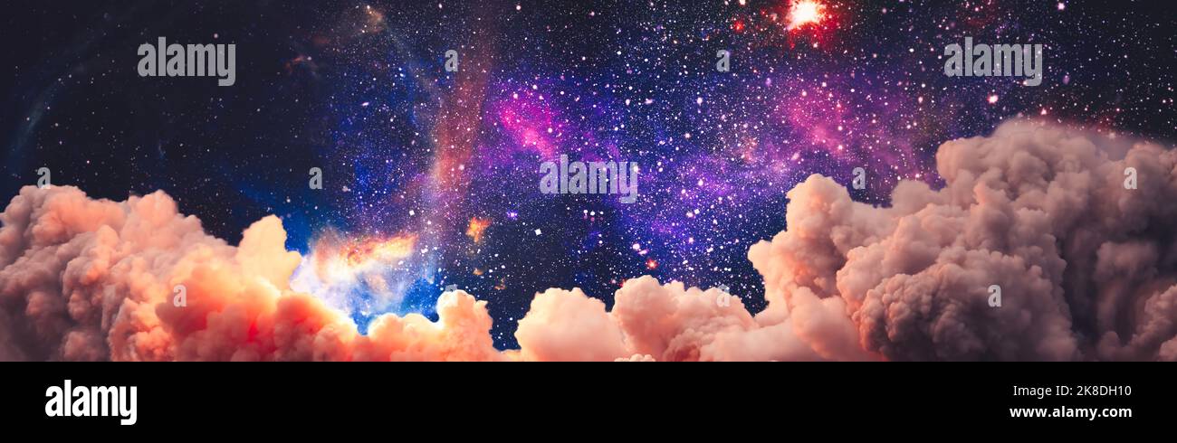 Night sky with clouds and stars.Abstract astronomical galaxy. Elements ...