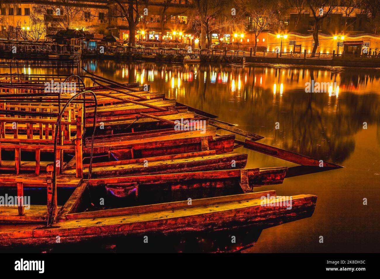 Wooden Boats, Houhai Lake, Night Illuminated Beijing China Used to be ...