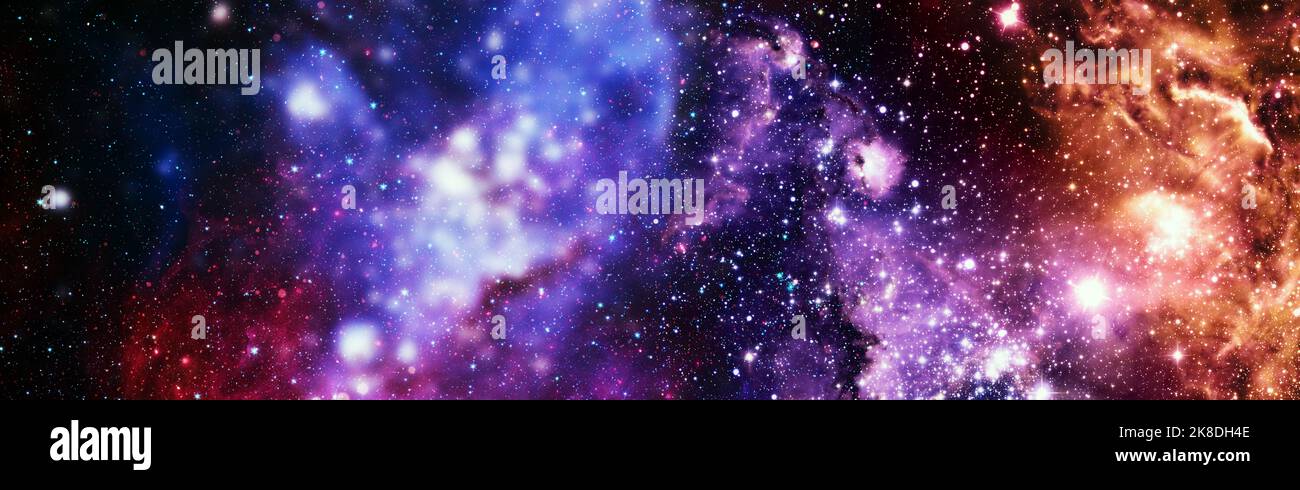 Nebula night starry sky in rainbow colors. Multicolor outer space. Star field and nebula in deep ...