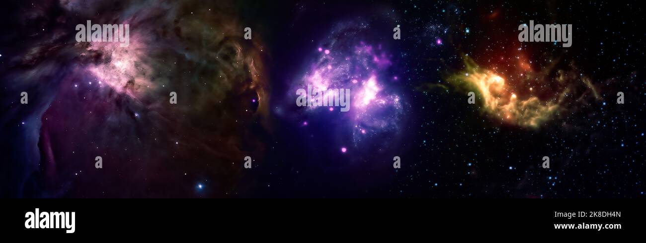 Stars in the galaxy. Panorama. Universe filled with stars, nebula and ...