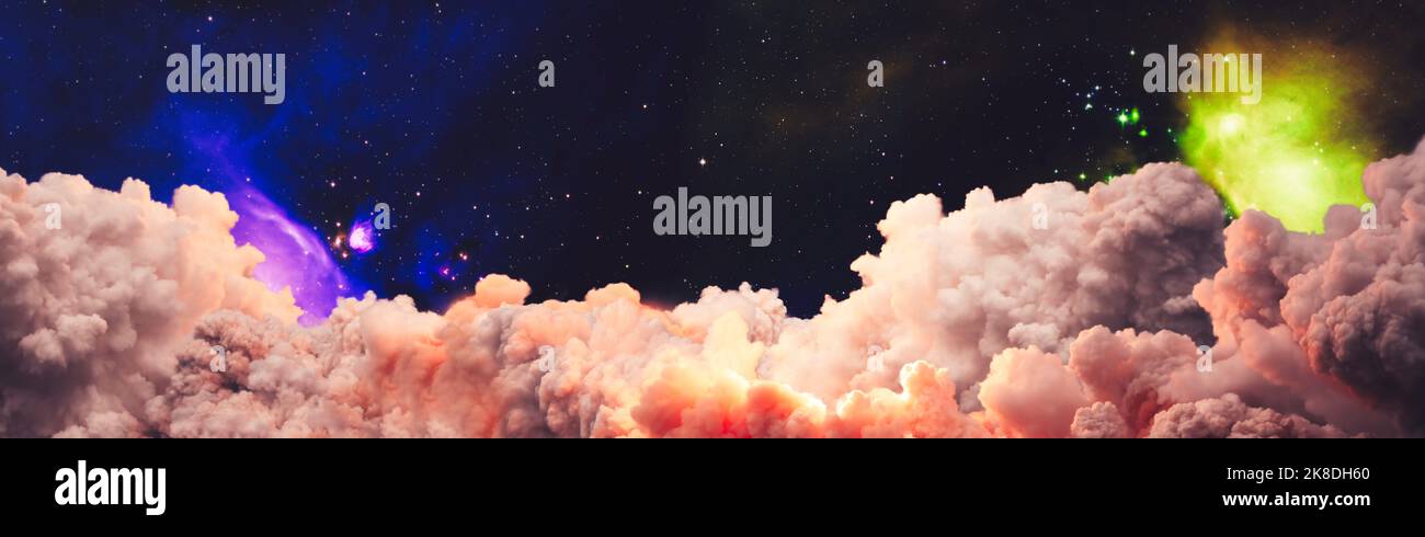 Night sky with clouds and stars.Abstract astronomical galaxy. Elements ...