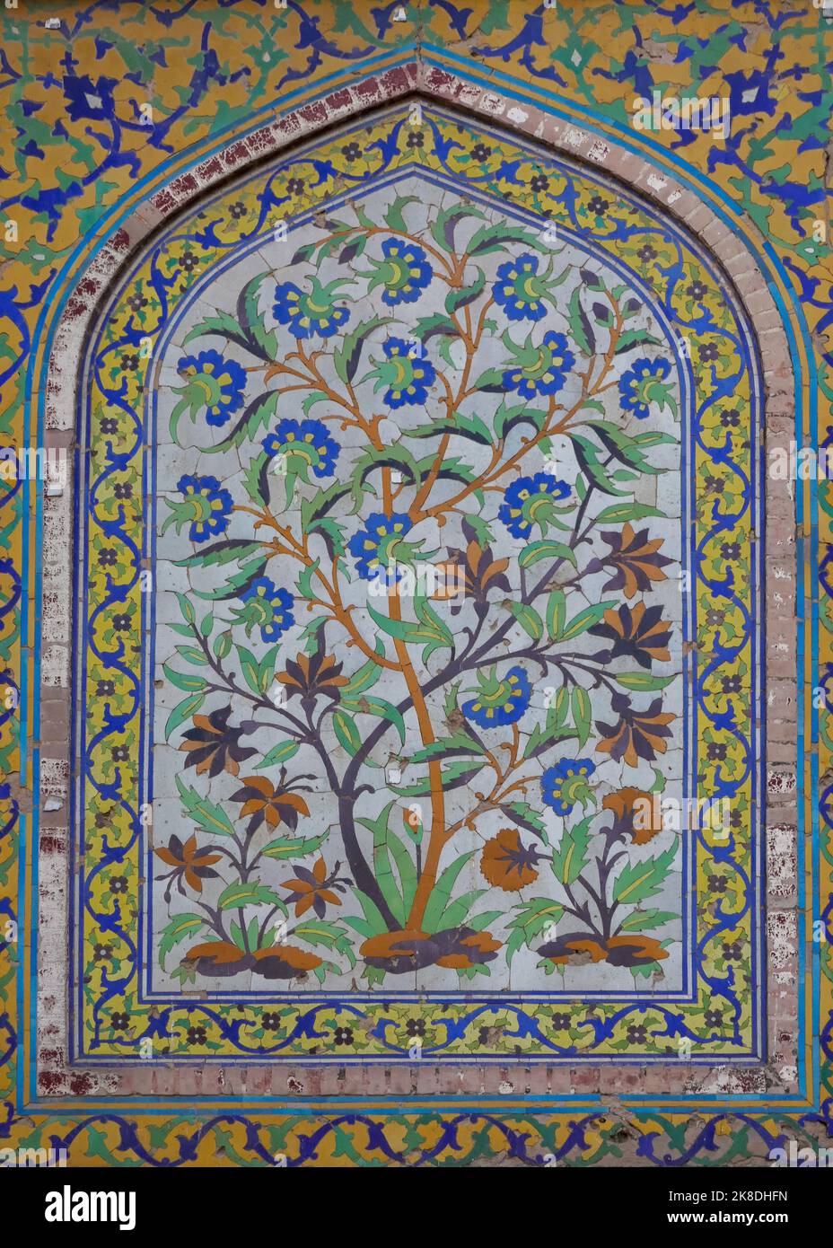 Colorful ancient floral mosaic panel at Shah Burj gate on the entrance ...