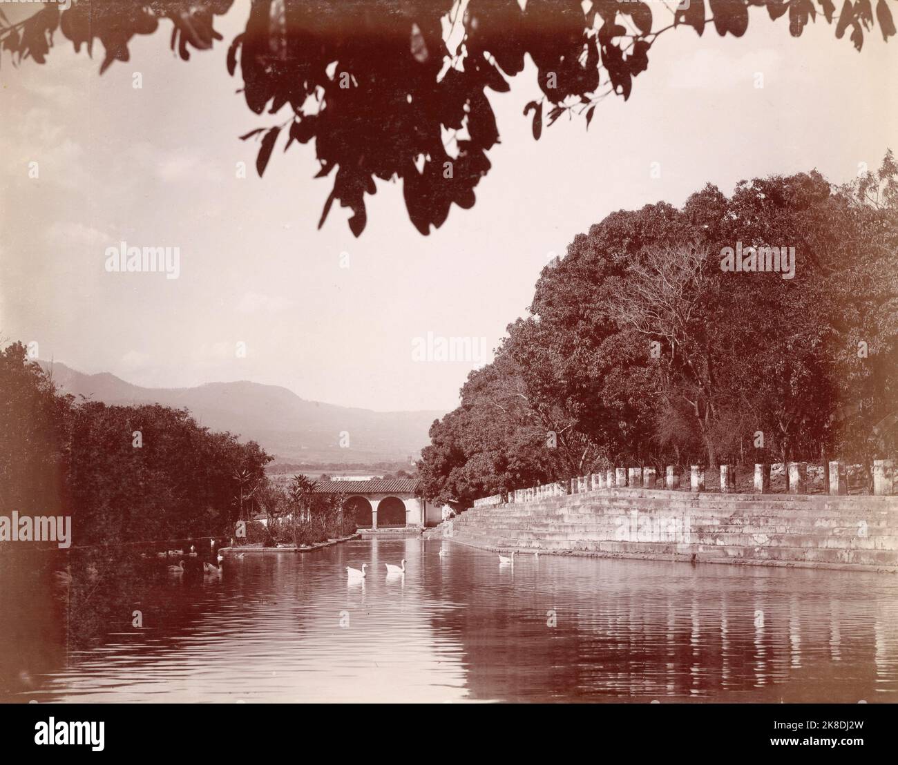 Vintage black and white photograph of the pond in Emperor Maximiian's ...