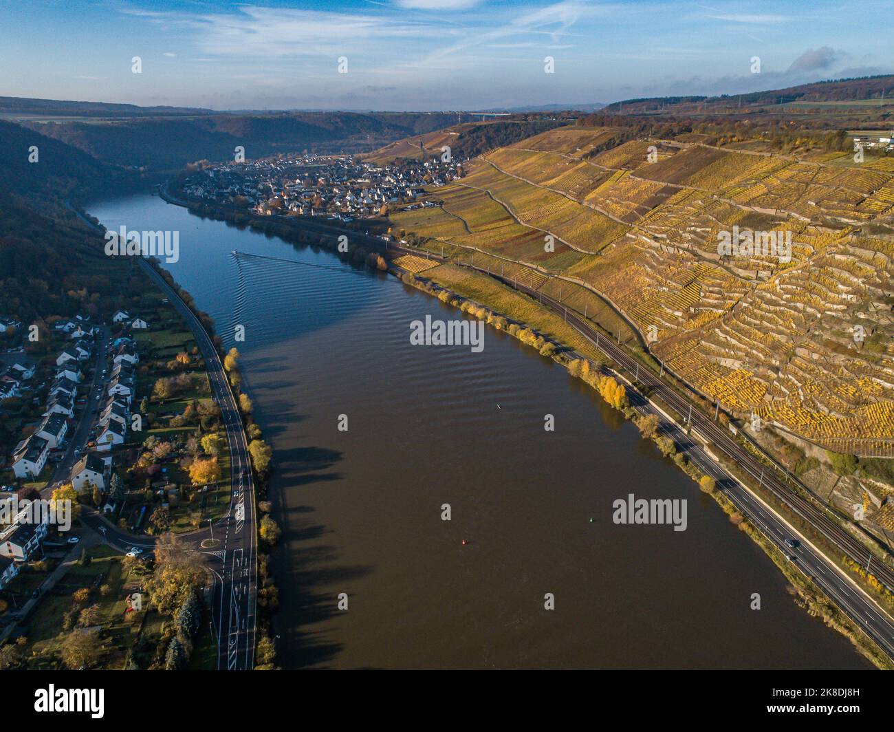 Aerial view Famous German Wine Region Moselle River Lay and Guels ...