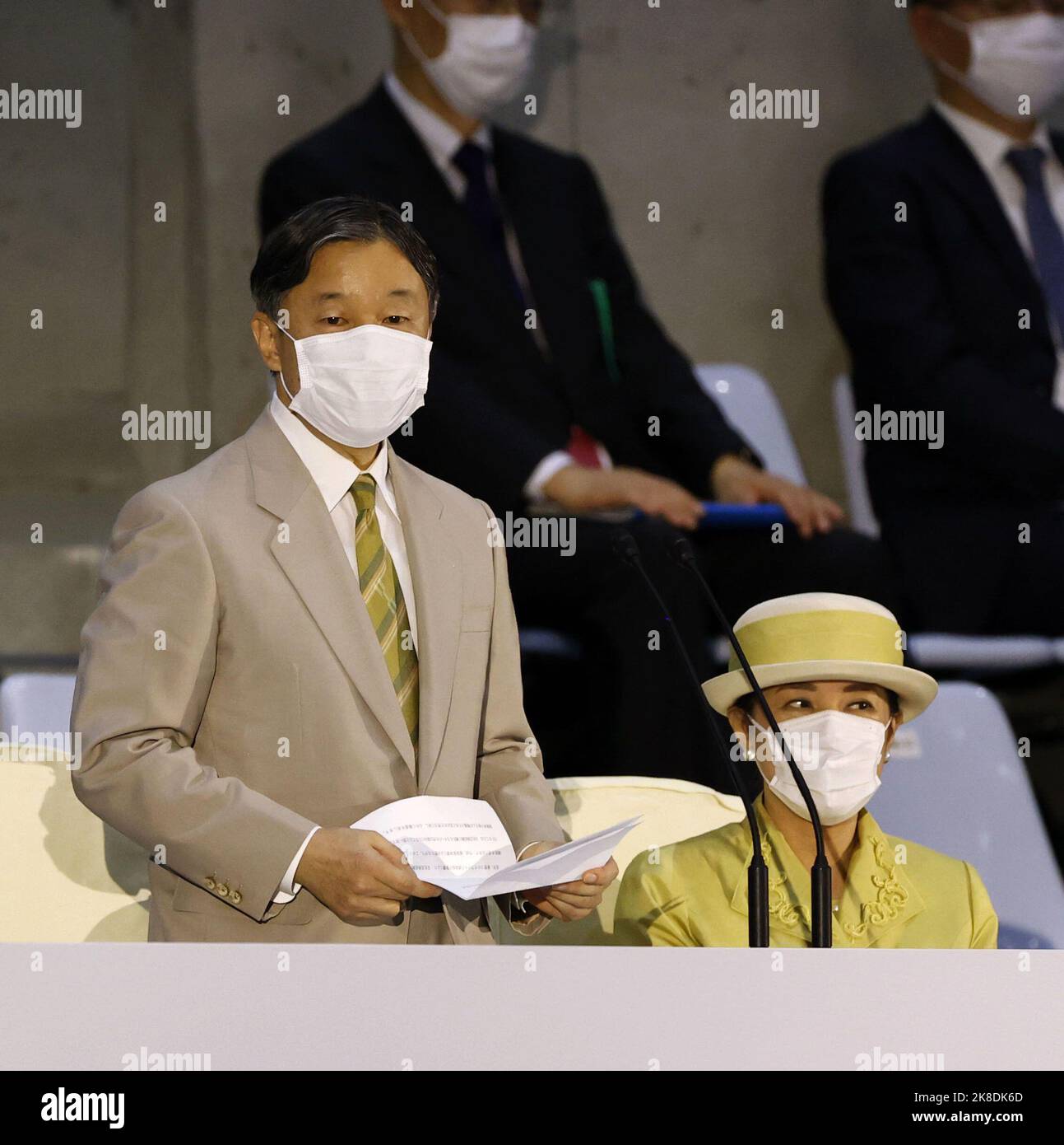 Japanese Emperor Naruhito, accompanied by Empress Masako, delivers a ...
