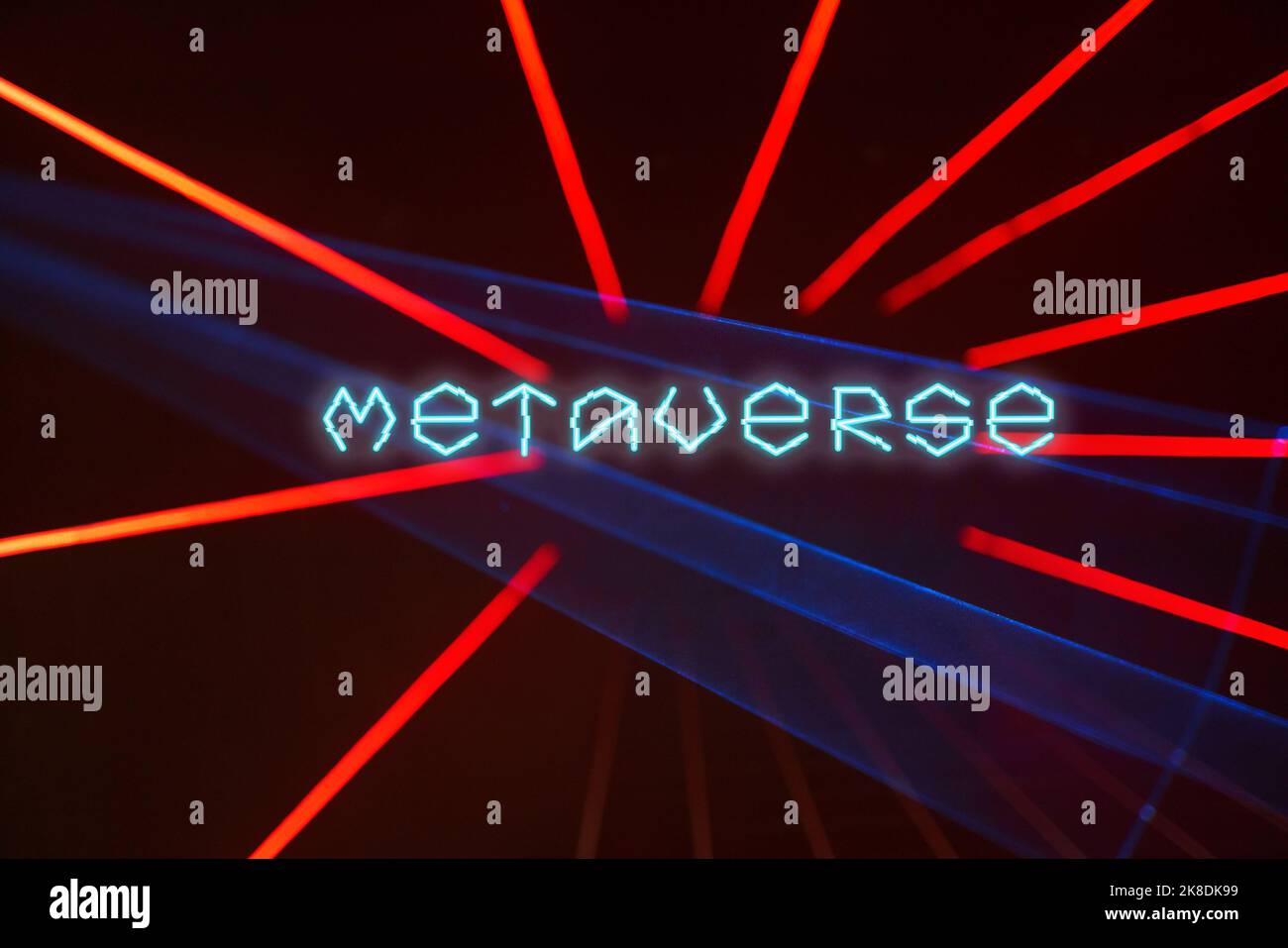 Dark background with red laser beams and text Metavese. Background for ...