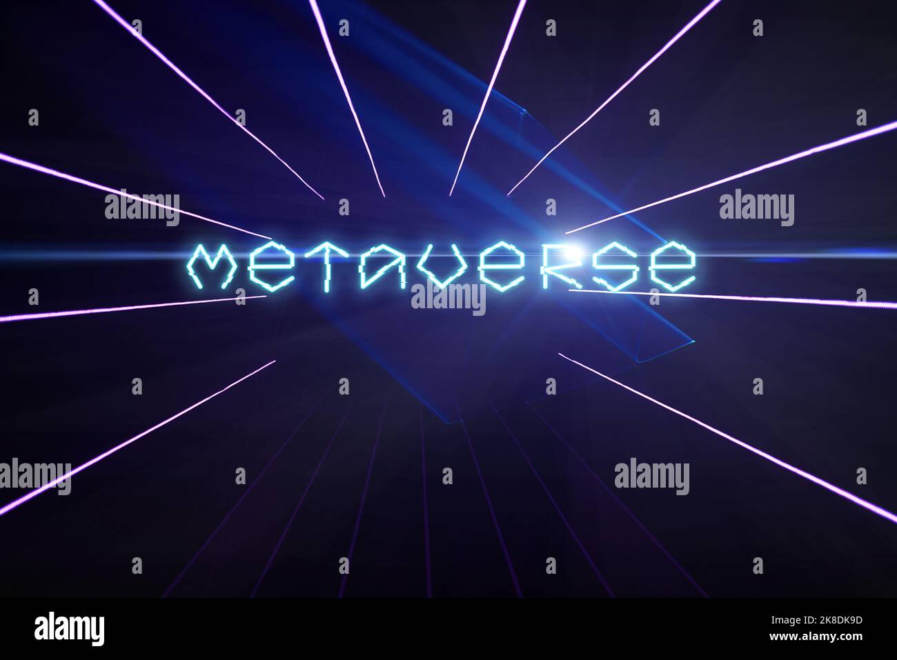 Dark background with purple laser beams and text Metaverse. Background ...
