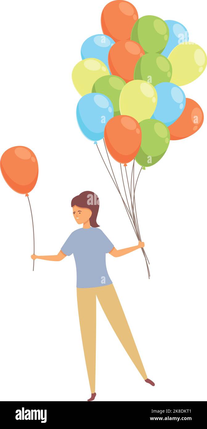 Student girl balloon seller icon cartoon vector. Happy sell. Park ...