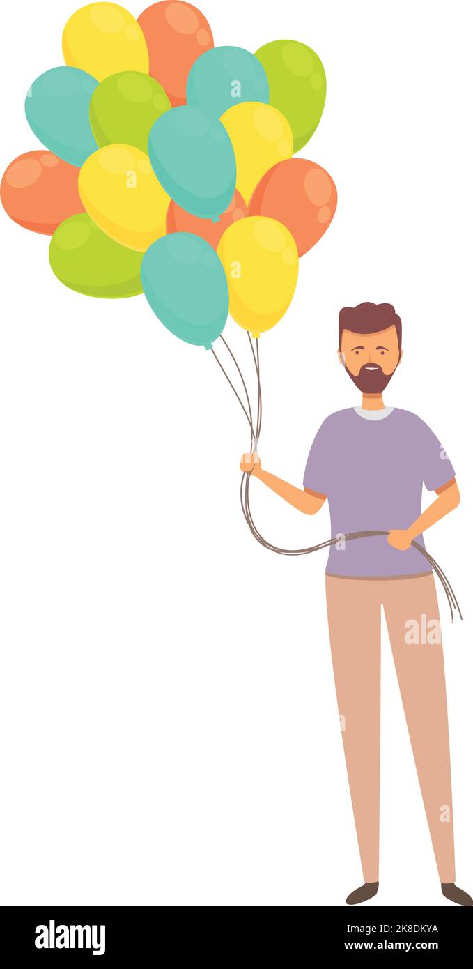 Hipster balloon seller icon cartoon vector. Salesman sell. Happy man ...