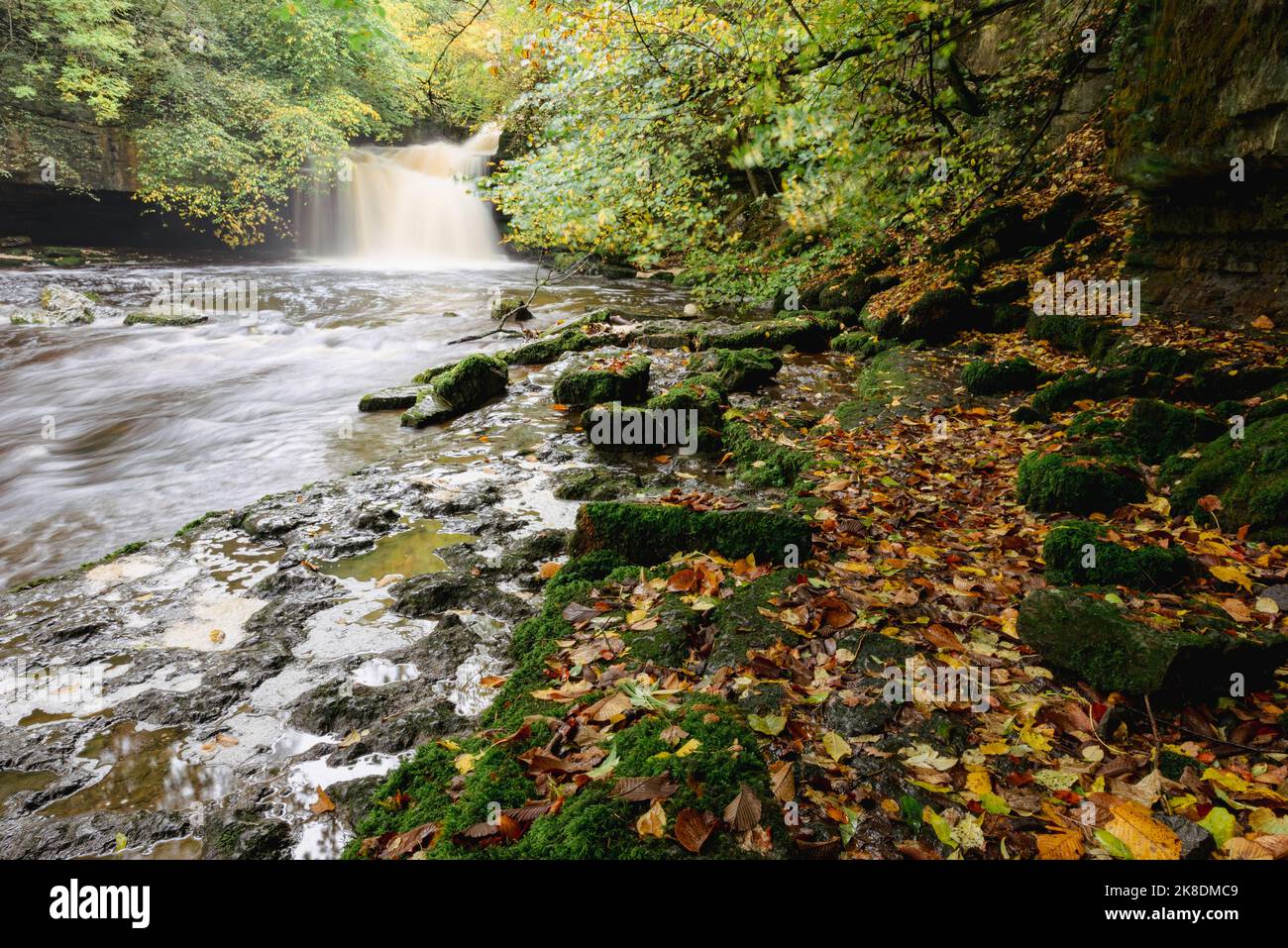 Cauldron Force waterfall at West Burton after heavy rain Stock Photo ...