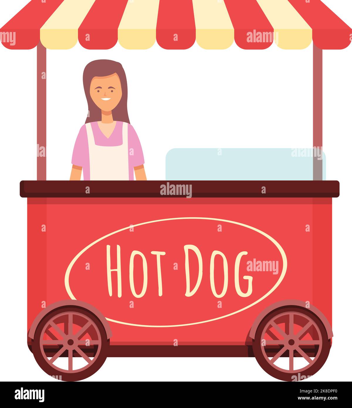 Girl hot dog seller icon cartoon vector. Food stand. Vendor market ...
