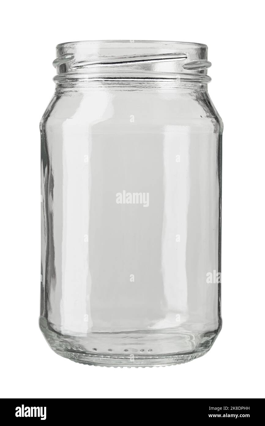 Open empty glass jar for food and canned food. Isolated on white ...